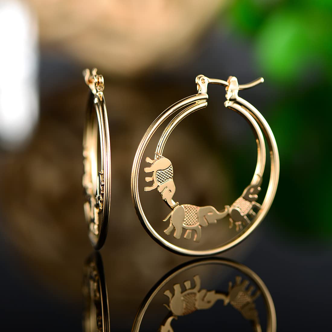 Barzel 18K Gold Plated Elephant Hoop Earrings For Women - Made In Brazil (ER112)