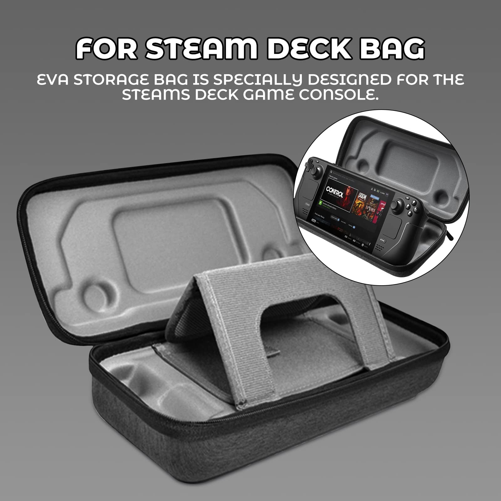 Carrying Case for Steam Deck Console: Portable Storage Bag Built-In Stand Shockproof Protective Hard Shell Carry Bag Travel Pouch for Adapter Charger Storage