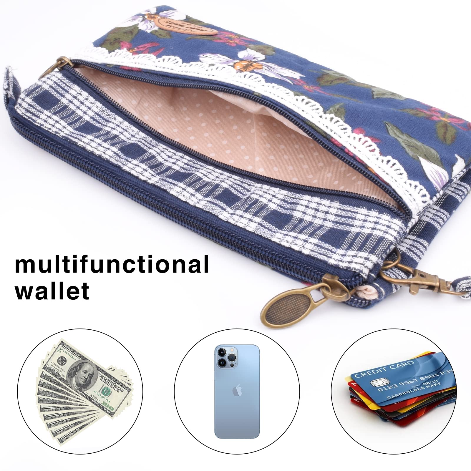 LassZone Canvas Cute Crossbody Handbags Cell Phone Purse Wallet Flowers Pattern Small Change Pouch Bags for Women Girls