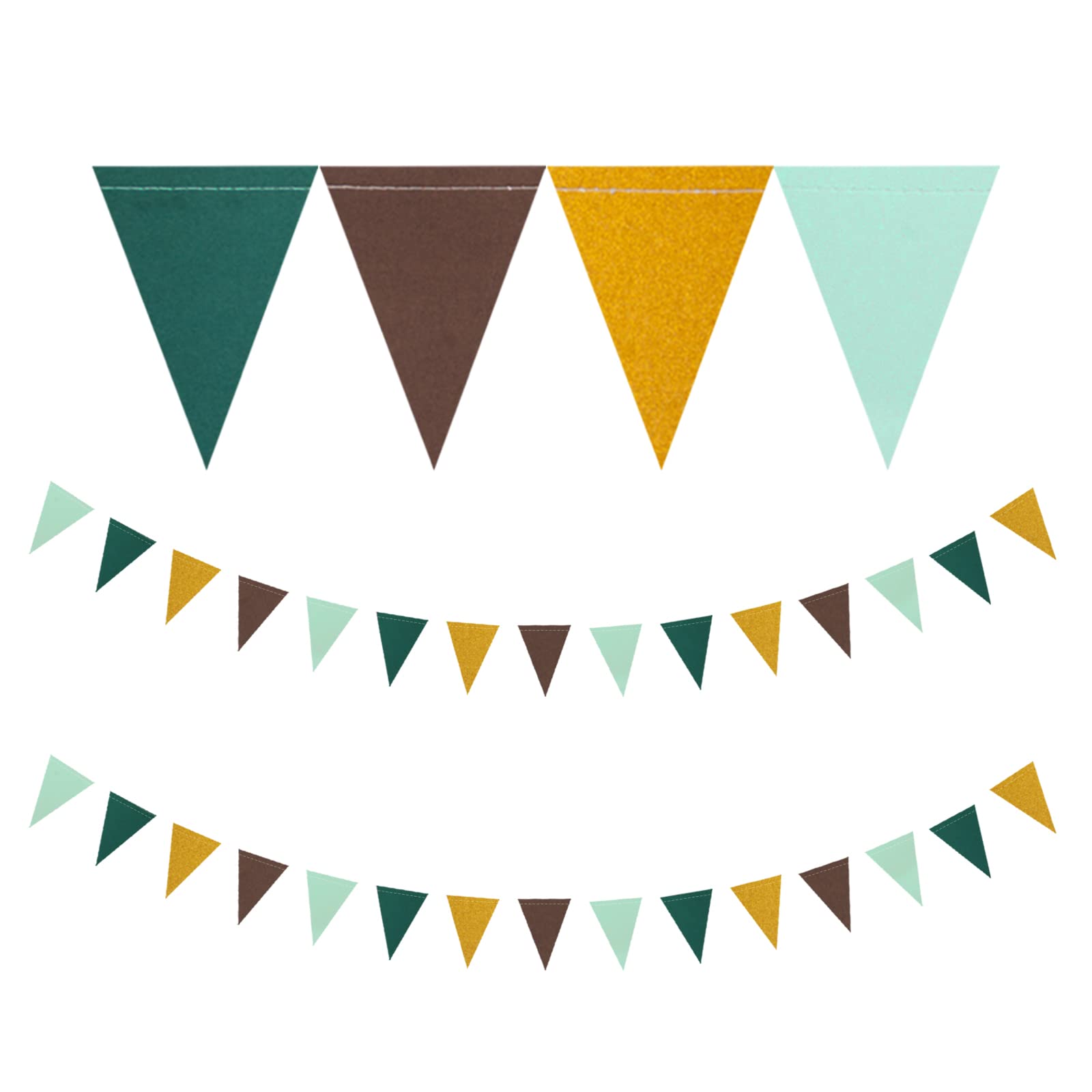 Sage-Green Gold Brown Party Decorations - 2 Pack Paper Pennant Banner Triangle Flags Hanging Backdrop Decor For Gender Neutral Baby Shower,Bridal Shower,Birthday With Boho,Rustic,Forest,Woodland Theme