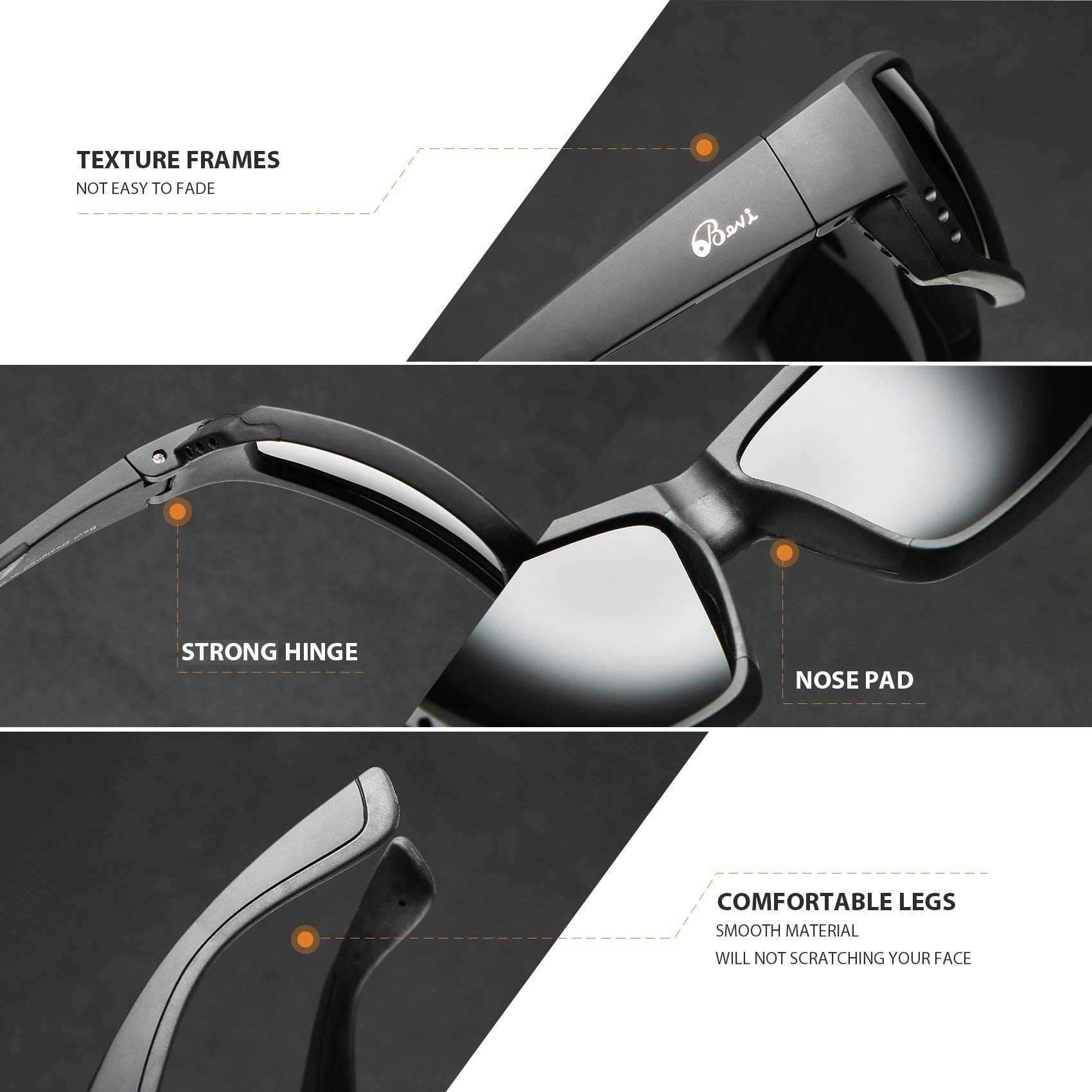 Bevi Polarized Sports Sunglasses Ultralight TR90 Frame Glasses Flexible and Durable for Men Women Sun Glasses 2701C7