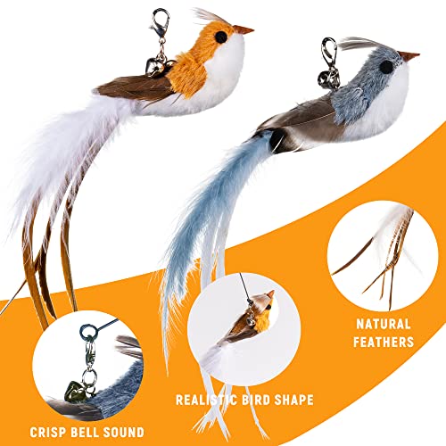JXFUKAL Cat Feather Toys, Interactive Cat Toy with Super Suction Cup, 2PCS Springy Cat Wand & 5PCS Teaser Refills Replacement with Bells, Kitty Kitten Toys Cat Spring String Toy Cat Accessories