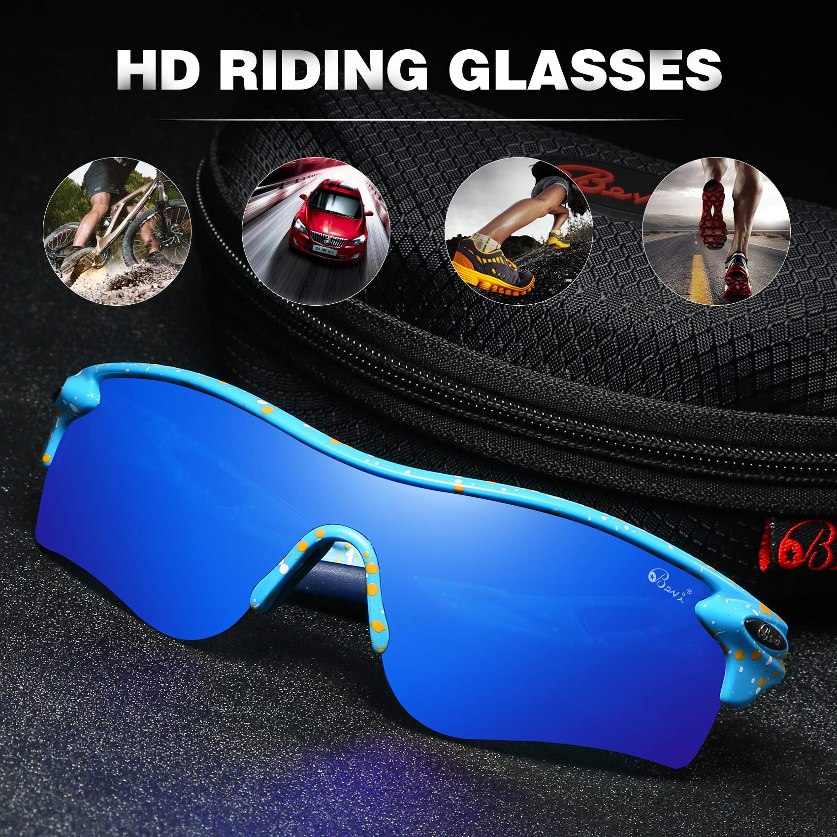 Bevi Polarized Sports Sunglasses for Men Women Baseball Running Cycling Golf Tr90 Durable and Ultralight Frame 2735C6