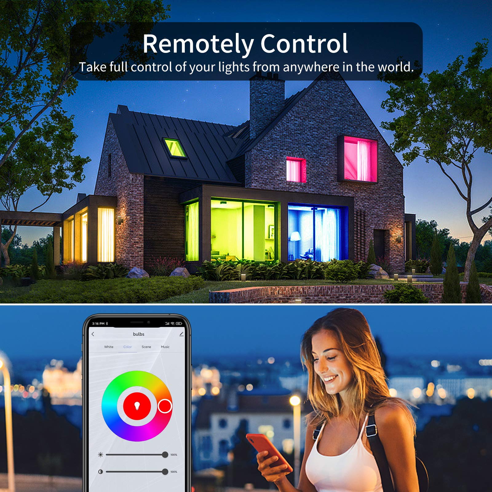 Bewahly Smart Light Bulbs, led Color Changing Candelabra Light Bulbs, E12, 4.5W,40W Equivalent,300 Lumen,RGB + CCT, Warm-Cold White Dimmable (2700K-6000K), Support WiFi/Alexa/Google Home (4Pack)