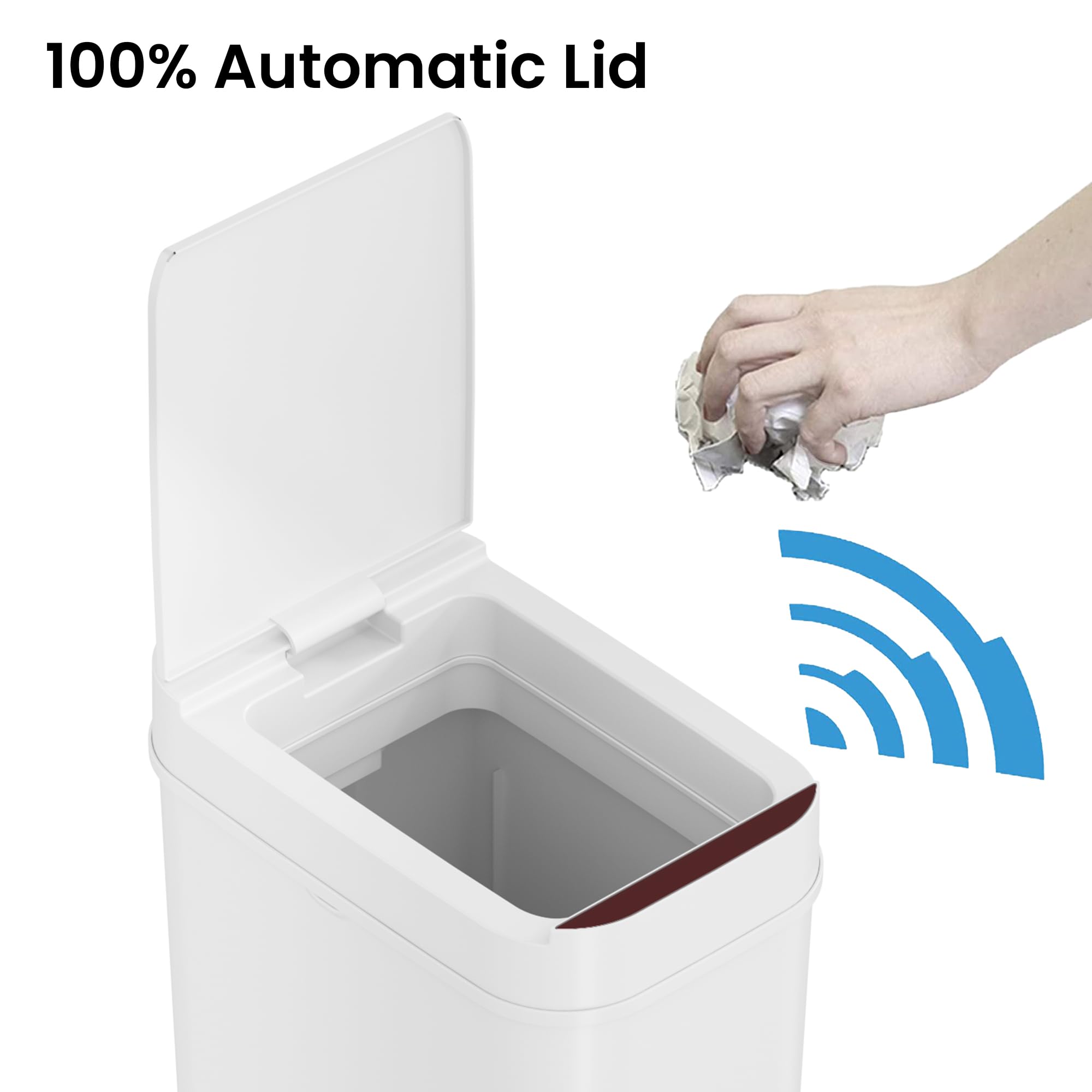 iTouchless 3 Gallon Bathroom Sensor Trash Can, 10 Liter Small Touchless Automatic Slim Garbage Bin with Lid, Smart Narrow Motion Control Commercial Waste Basket for Bedroom, White