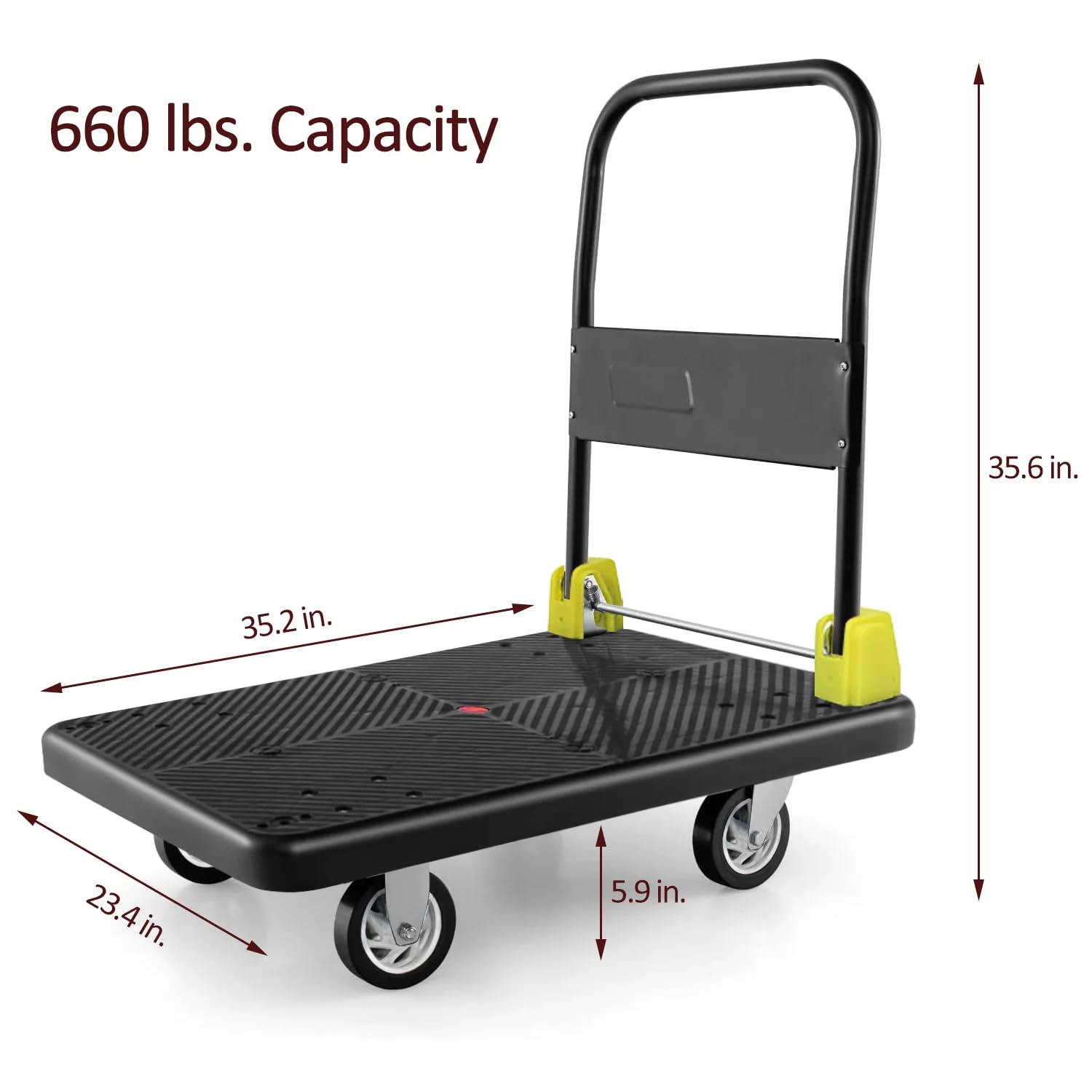 Auroglint-660 lbs. Capacity Platform Cart Heavy-Duty Dolly Folding Foldable Moving Warehouse Push Hand Truck in Black