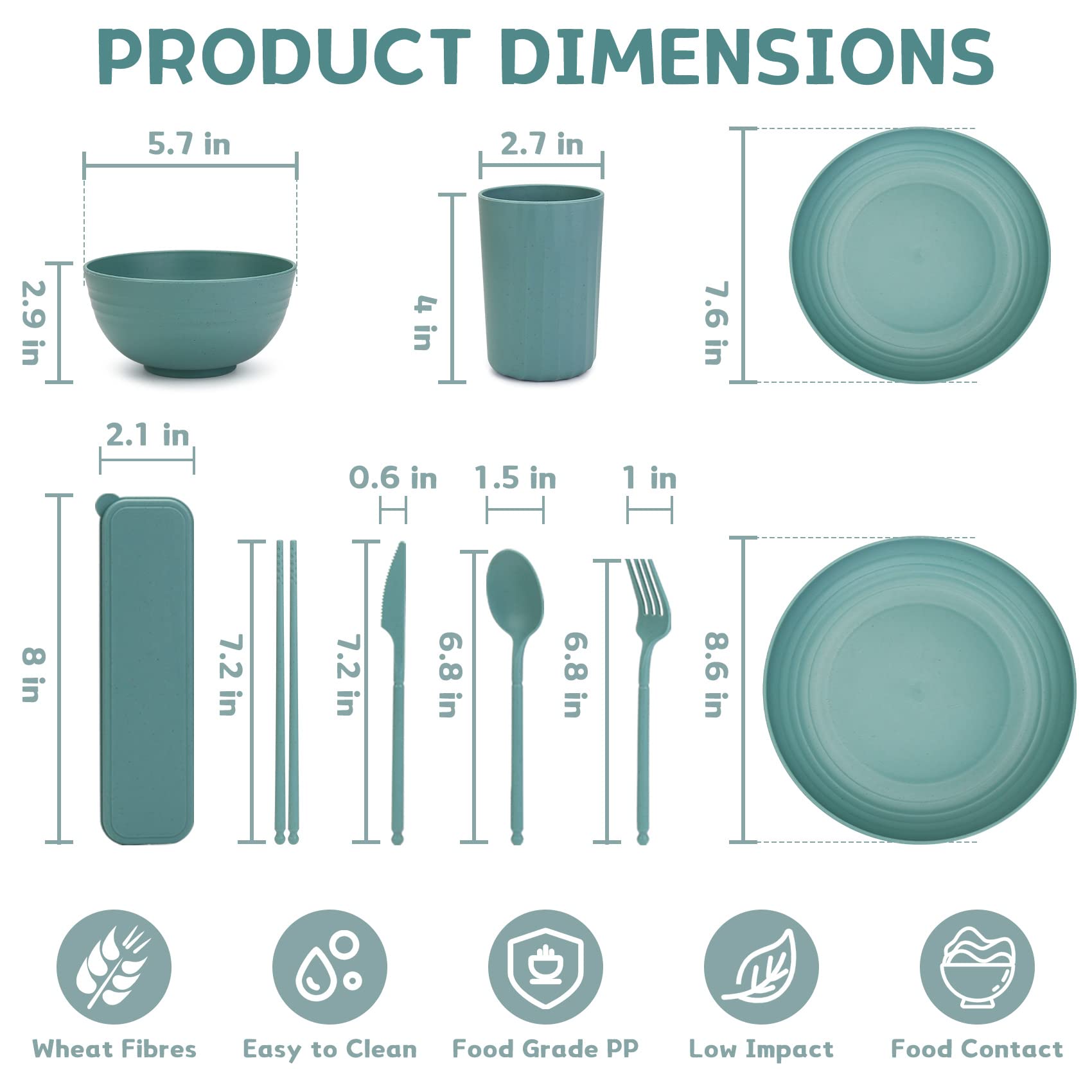 Beyoung Wheat Straw Dinnerware 6 Sets (54Pcs), Unbreakable MultiColor Eco Friendly Reusable Plates Bowls & Cups - Dishwasher, Microwave Safe, BPA free, Ideal for Family Dinner/Picnic/Camping