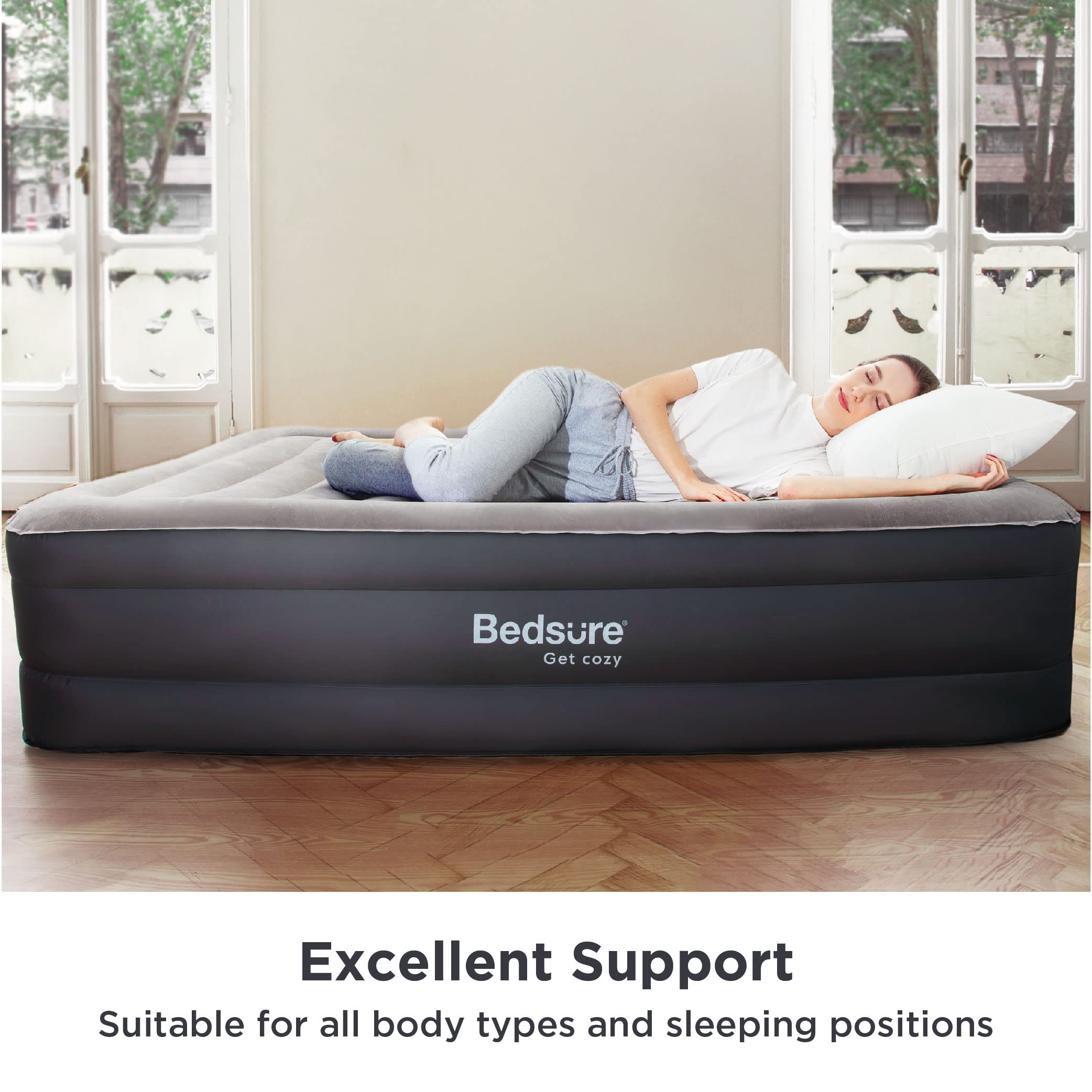 Bedsure Queen Air Mattress with Built in Pump Raised - 18" Inflatable Mattress, Double Air Beds for Camping and Indoor Use