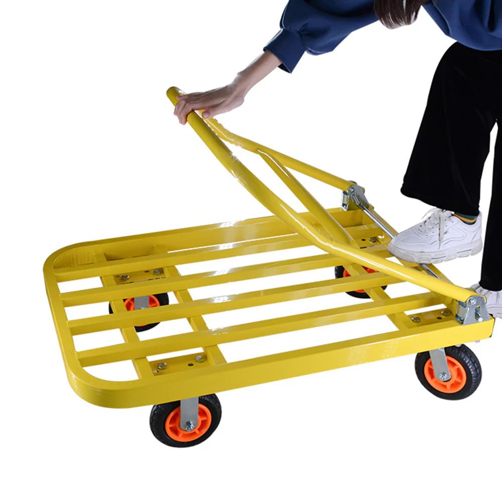 Auroglint-880 lbs. Capacity Steel Push Hand Truck Heavy-Duty Dolly Folding Foldable Moving Warehouse Platform Cart in Yellow