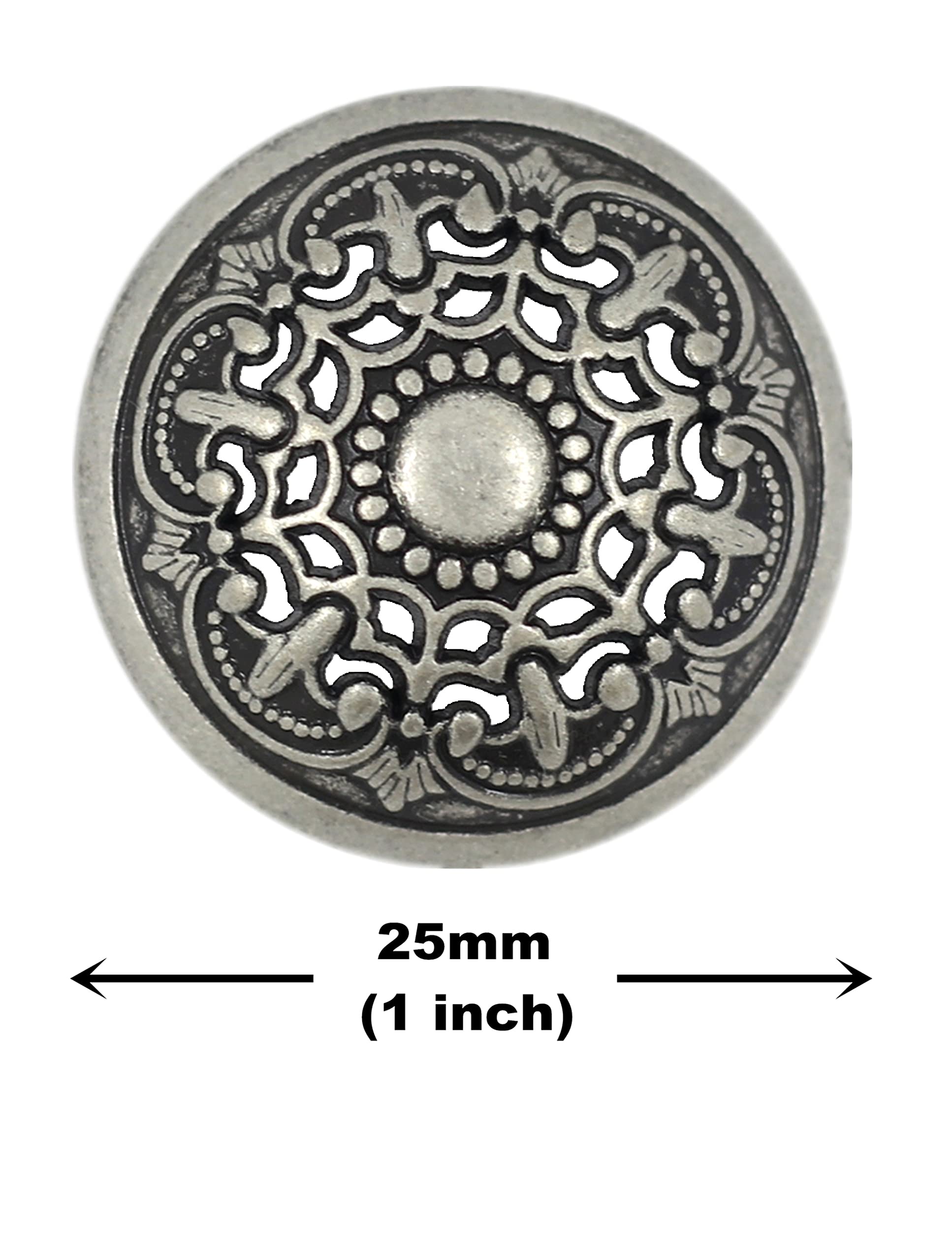 Bezelry 8 Pieces Medieval Filigree Openwork Domed Metal Shank Buttons. 25mm (1 inch) (Antique Silver)