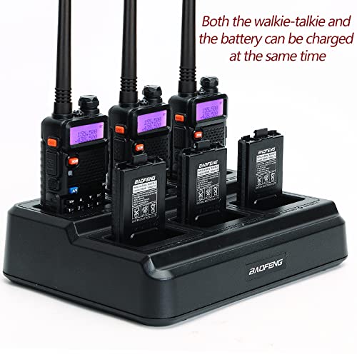 BAOFENG UV-5R 8W High Power Radio Long Range Walkie Talkie FCC ID Handheld Two Way Radio with 6 Way Multi Gang Charger,Programming Cable,6Pack