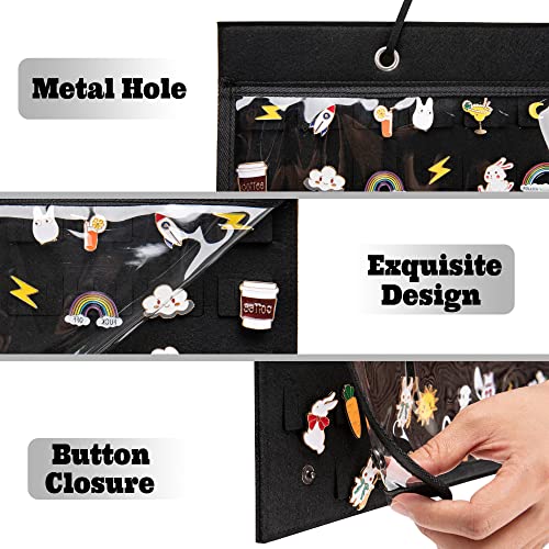 HUHYNN Hanging Brooch Pin Organizer, Dust-proof Enamel Brooch Pin Display, Brooch Collection Storage Organizer, Hold Up to 170 Brooch Pins (Black)