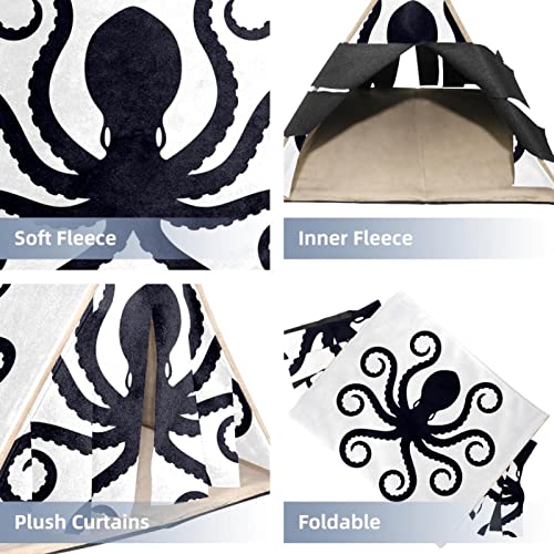 enheng Small Pet Hideout Octopus Silhouette Pattern Hamster House Guinea Pig Playhouse for Dwarf Rabbits Hedgehogs Chinchillas