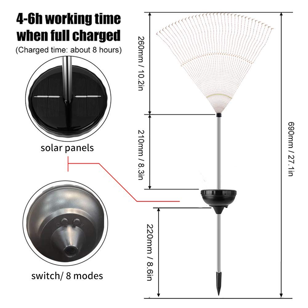 Honche Solar Garden Lights Outdoor Waterproof, LED Firefly Starburst Firework Light for Pathway Patio Lawn Backyard Flowerbed Party Christmas Decorations with 120 LEDs 8 Mode 2 Pack Warm White Round