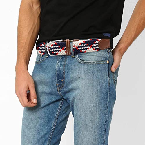 BAOKELAN Canvas Elastic Belts for Men Woven Stretch Braided Waist Belt for Women Jeans Dress Blue White Red