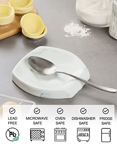 Getstar Ceramic Spoon Rest for Stove Top, Large Spoon Holder for Kitchen Counter, Dishwasher Safe, Marble Decor Finish