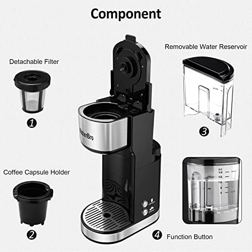 Single Serve Coffee Maker K Cup with Reservoir, Small Pod Coffee Maker 6-14 OZ Brew Size, Mini Single Cup Coffee Maker Fit Travel Cups, Personal Coffee makers 2 In 1 with Self-Cleaning Function, Black