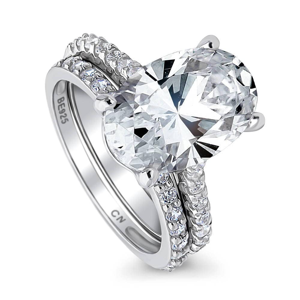 BERRICLE Sterling Silver Solitaire Wedding Engagement Rings 5.5 Carat Oval Cut Cubic Zirconia CZ Ring Set for Women, Rhodium Plated Size 6.5