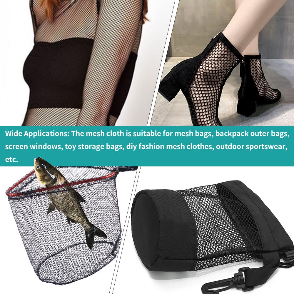 FSWCCK Black Mesh Fabric, 62 x 59 Inch Soft Mesh Netting Slightly Stretchy for Shopping Bag, Backpack Pocket and Straps and Netting Clothes