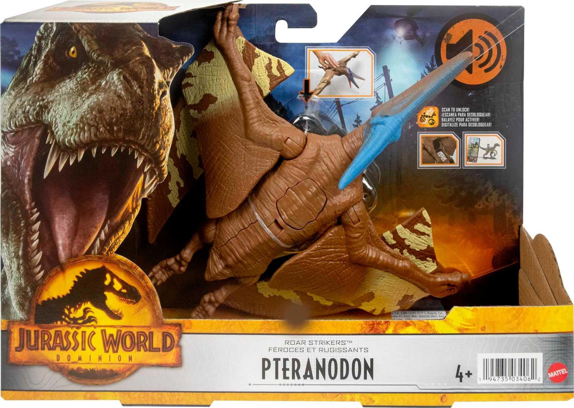 Mattel Jurassic World Dominion Roar Strikers Dinosaur Action Figure with Roaring Sound & Attack Action, Pternanodon Dino Toy Includes Downloadable App & AR