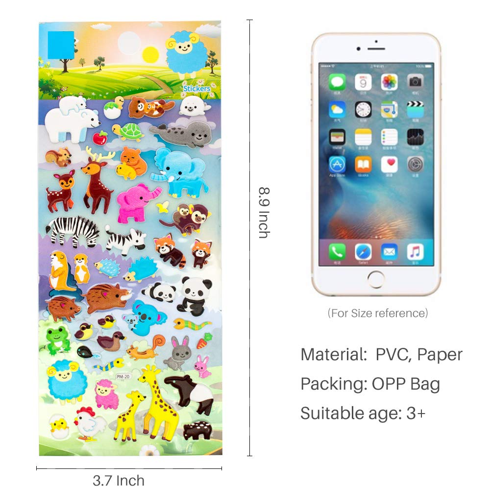 IMNEXT2U 3D Puffy Stickers for Kids Resuable Sticker for Toddler, Boys, Girls 4 Sheets - Mother Child Animals, Dogs, Cats, Elephant, Giraffe, Monkey, Sheep, Panda, Koala, Rabbit (Zoo)