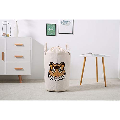 LifeCustomize Large Laundry Basket Hamper Tiger Face Collapsible Drawstring Clothing Storage Baskets Nursery Baby Toy Organizer