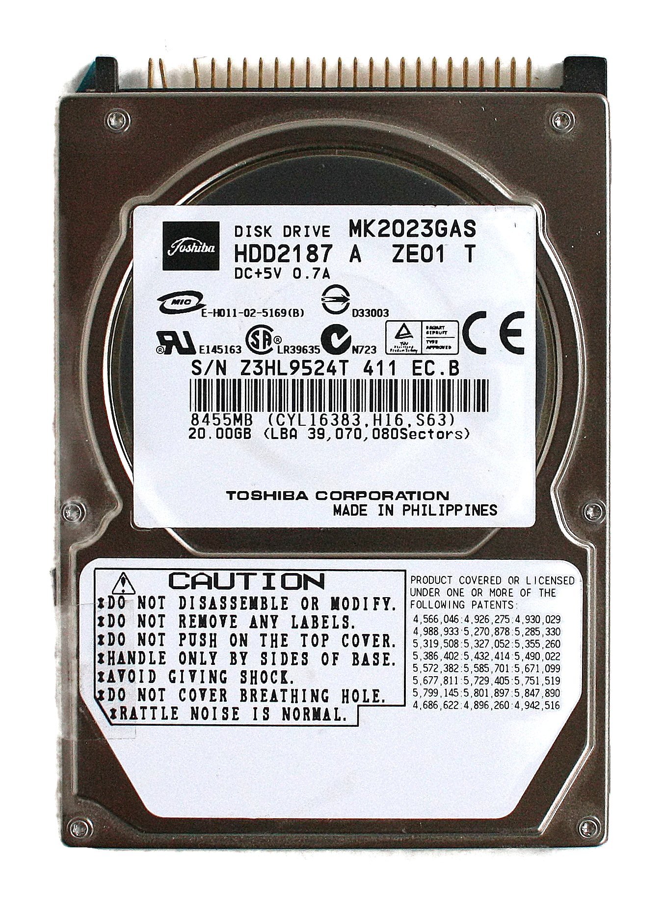 Toshiba MK2023GAS (HDD2187 A ZF01 T) 20GB Laptop HDD