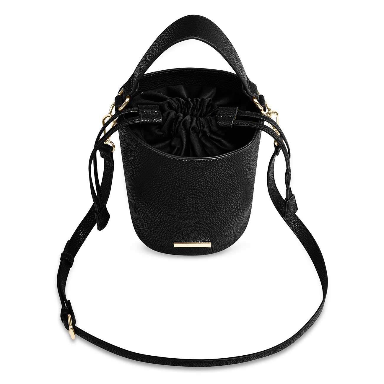 KATIE LOXTON Amara Womens Vegan Leather Convertible Handle Bucket Cross Body Bag Black
