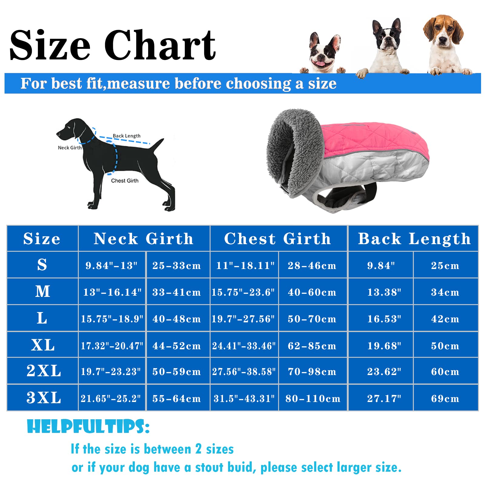 Fragralley Dog Winter Coat - Warm Dog Jacket Soft Fleece Lined for Cold Weather, Waterproof Windproof Puppy Coat, Reflective Adjustable Pet Vest Apparel for Small Medium Large Dogs (Large, Pink)