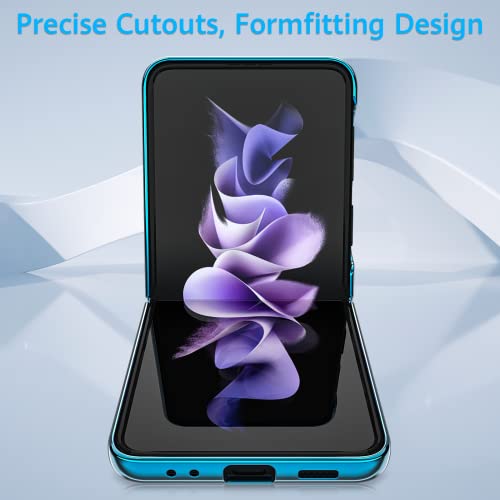 MATEPROX Slim Case for Samsung Galaxy Z Flip 3 5G, Lightweight with Non-Slip Leather Back & Electroplated Frame - Light Blue