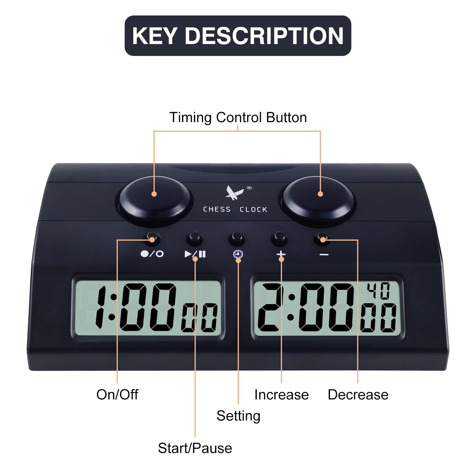 LEAP Chess Clock Professional Chess Timer with Indicator Light and Alarm Clock Features Great for Chess, I-GO, Chinese Chess and Other Board Games(PQ9902C)