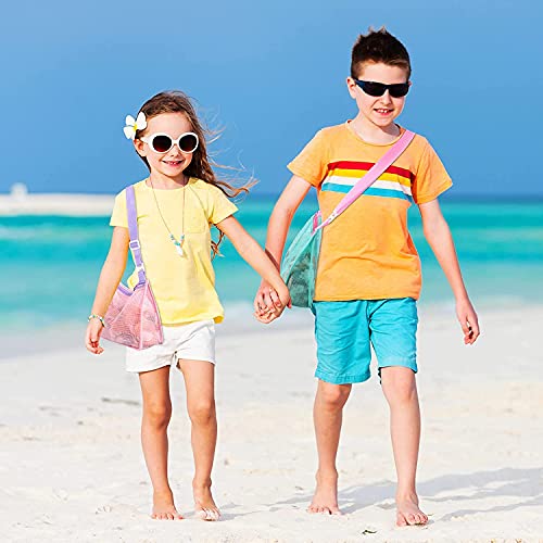 Orga'Neat Mesh Beach Shell Bag for Kids Sea Shell Collecting, Sand & Water Falls Through, Fast Dry Mesh Toy Bag for Girls Boys Picking Up Shells -3 Pack