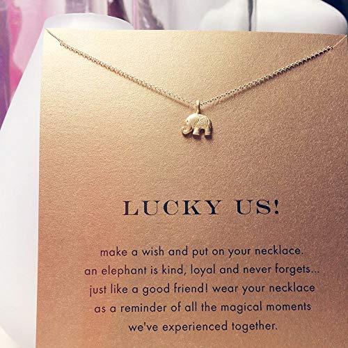 Hundred River Friendship Clover Necklace Unicorn Good Luck Elephant Necklace with Message Card Gift Card(2&3pack) (Elephant 2pack)