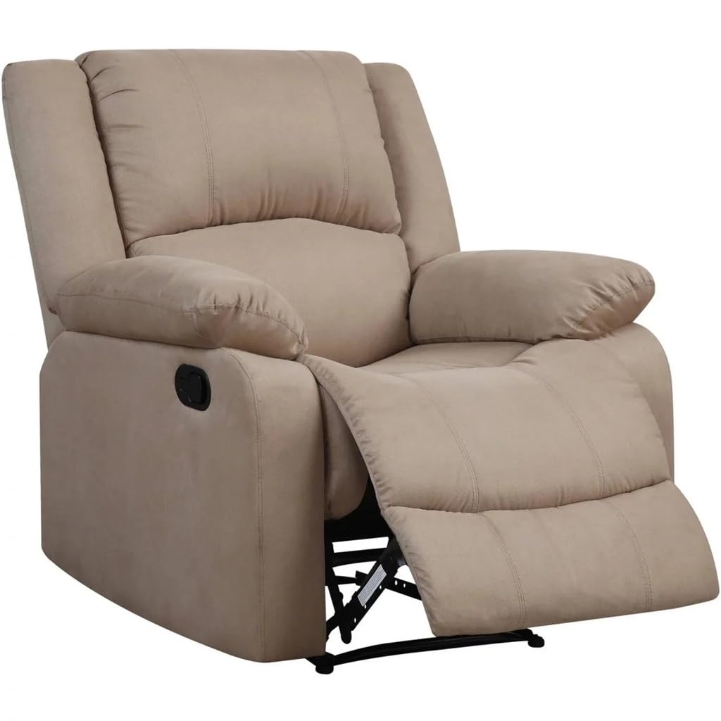 BHVXW Standard Push Back Recliner, Beige Microfiber Sofa Couch Chair