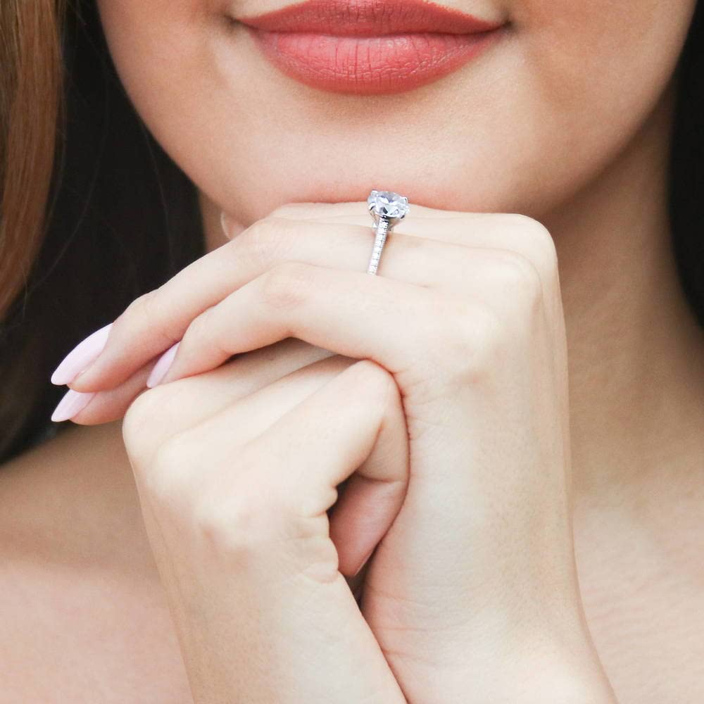 BERRICLE Sterling Silver Solitaire Wedding Engagement Rings 2 Carat Round Cubic Zirconia CZ Milgrain Promise Ring for Women, Rhodium Plated Size 9
