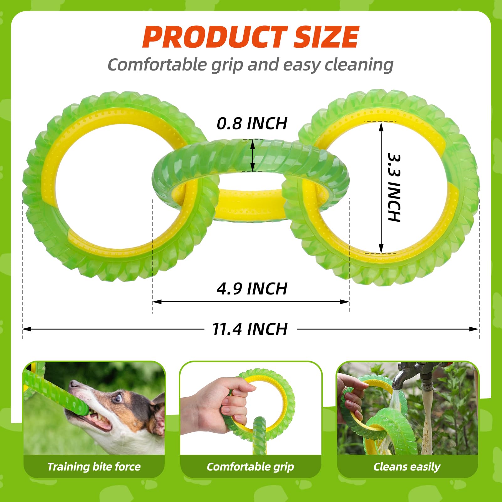 Miss.Bear TPR 3-Ring Tug Dog Toy, Lightweight, Durable and Water Resistant Training Teething Chew Toy for Small/Medium/Large Breeds (3-Ring Tug Toy)