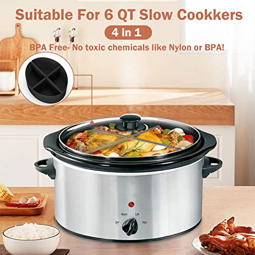 Slow Cooker Divider, 6 QT Silicone Liner, 4 in1 Slow Cooker Liners Reusable & Leakproof Silicone Crock Pot Dividerr Insert, Dishwasher Safe Cooking(Black)