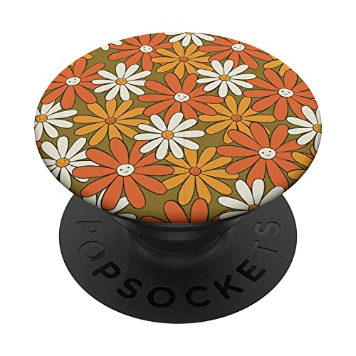 Cottagecore Flower Hippie 70s Aesthetic Boho Burnt Orange PopSockets Swappable PopGrip