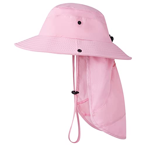 desertbear Girls Sun Hat Toddler Neck Flap Adjustable Large Brim Bucket Beach Hats Hole UV Protection Foldable Hat for Boys Summer Fishing Hat for Age 3-12