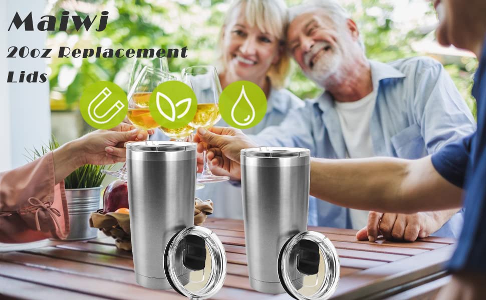Maiwj 2 Pack Magnetic Tumbler Lids, 20 oz Replacement Lids for YETI Rambler, Ozark Trail, Old Style Rtic, Tumbler Lids Magnetic Slider Switch Spill Proof Tumbler Cover (20oz)