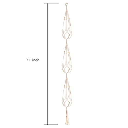 ENUOSUMA 3 Tier Macrame Plant Hanger Indoor with 1 Hook, Handmade Hanging Planter Hanging Flowers Pot with Tassels, Hanging Plant Holder for Home Decor - Cotton Rope, 4 Legs, 71 Inch