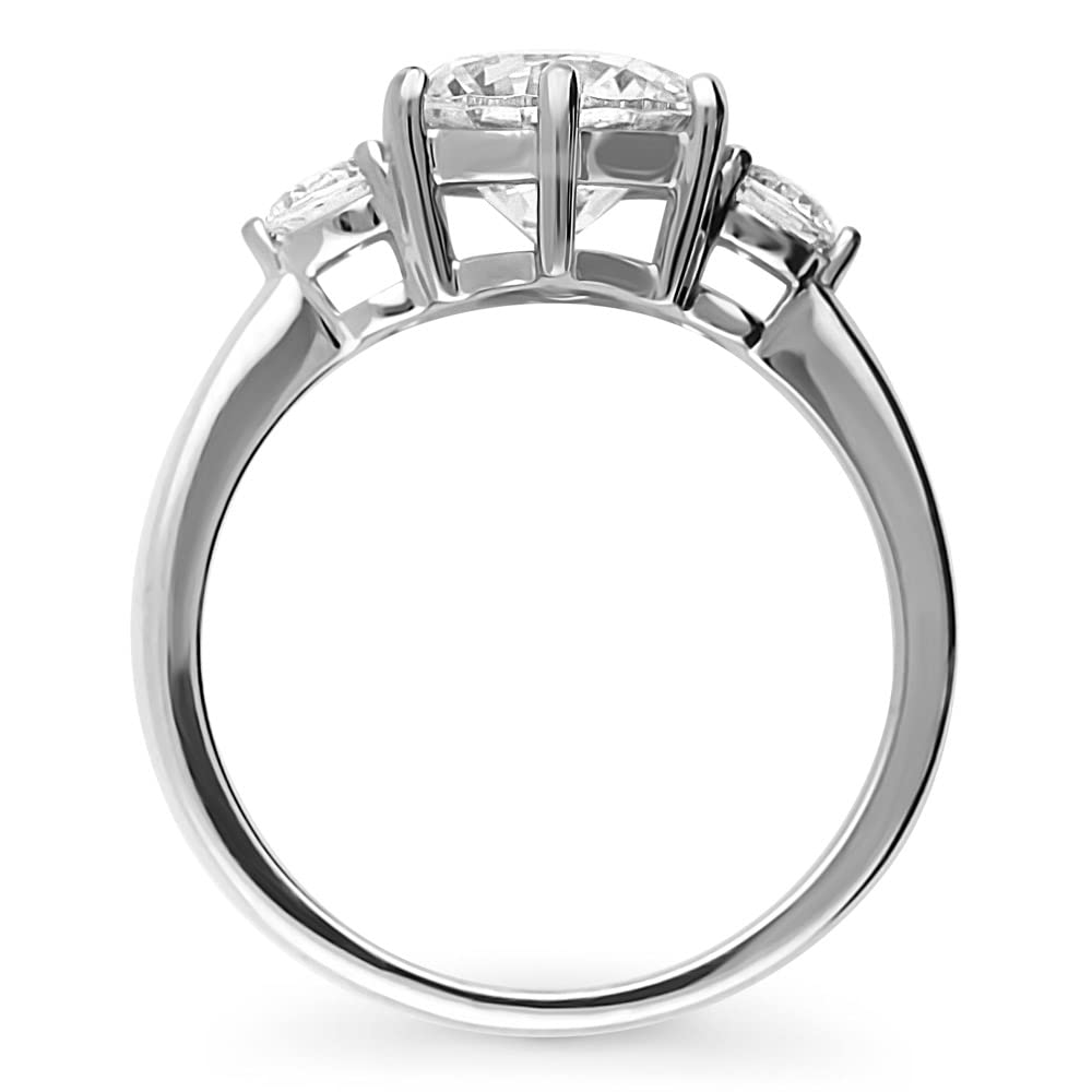 BERRICLE Sterling Silver 3-Stone Wedding Engagement Rings Round Cubic Zirconia CZ Ring for Women, Rhodium Plated Size 5.5