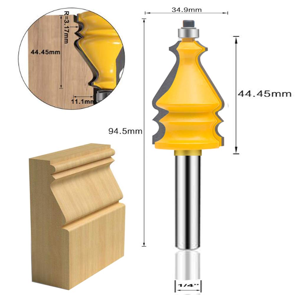 LEATBUY Architectural Molding Router Bit Set 1/4-Inch Shank 5 PCS, Corner Rounding Edge-Forming Woodworking Beading Router Bits Sets Tool Wood Table Door Cabinet Cutter(1/4-Line)