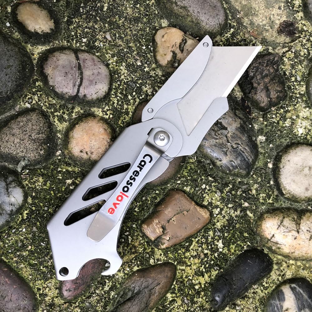 Caressolove Mini Razor Blades Pocket Knife, Folding Utility Knife with Clip, Best Retractable Box Cutter, EDC Gear Multitool, Knife for Men with 10 Extra Blades