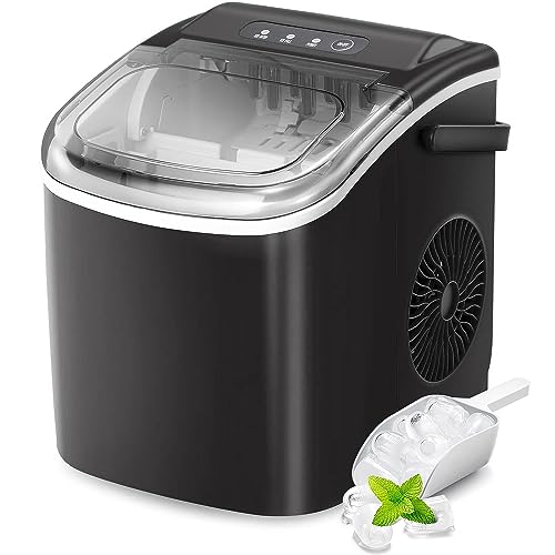 Countertop Ice Maker Machine, Portable Ice Maker with Handle, 27lbs/24Hrs, 6Mins/9 Pcs ice Cubes, Self-Cleaning Ice Maker with Ice Basket/Scoop, Ice Makers Countertop for Home/Kitchen/Office(Black)