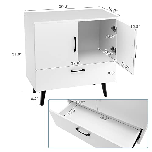 Giantex Storage Cabinet Buffet Sideboard, Accent Cabinet with Doors, Pull-Out Drawer, Freestanding Bathroom Floor Cabinet, Cupboard for Living Room, Entryway Dining Room Bar Cabinet (White)