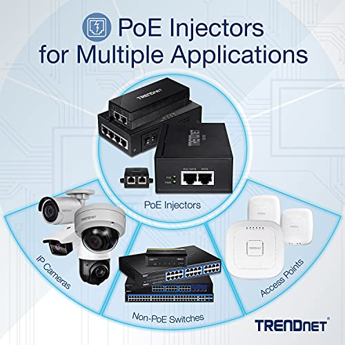 TRENDnet Gigabit Power Over Ethernet Plus Injector, PoE+ (30W) Power Network Distances Up to 100M (328 ft.), Black, TPE-115GI (Pack of 1)