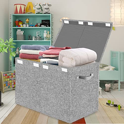VERONLY Toy Box Chest Organizer for Boys Girls,Kids Large Collapsible Storage Bin Container with Oxford Fabric Flip-Top Lid & Handles for Clothes,Blanket,Nursery,Playroom,Bedroom,Stuffed Animals 25β x 13 βx 16β(Light Grey)
