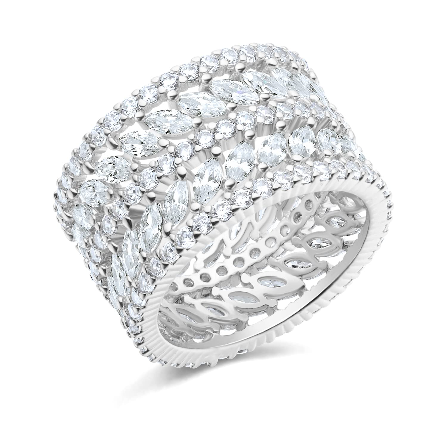 Gemsme 14K Gold Plated Marquise Cubic Zirconia Eternity Statment Ring for Women (7)
