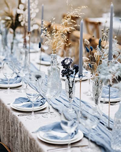Maliton Dusty Blue Cheesecloth Table Runner 13.3ft Baby Blue Table Runner 160 Inches Cheesecloth Table Runner Bulk for Bohemian Wedding Decorations Baby Shower Birthday Party Table Decorations